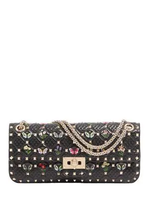 VALENTINO Rockstud Spike Shoulder Bag In Embroidered Nappa Leather