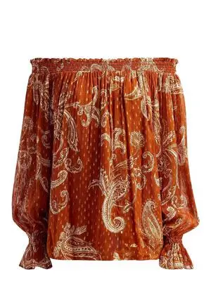 Hemant & Nandita Ruza Paisley Smocked Off-the-shoulder Top - Multi