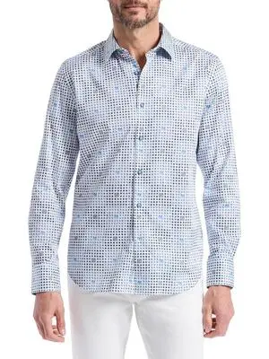 Robert Graham Brentwood Geometric Stretch-cotton Shirt - Light Blue