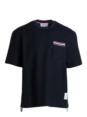 Thom Browne Rwb-embroidered Textured Crewneck T-shirt - Navy