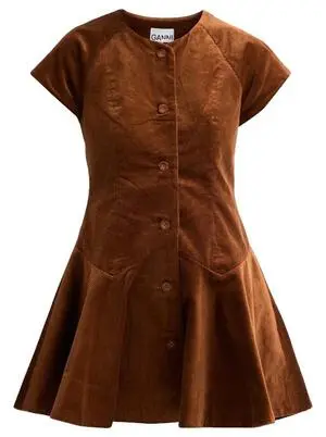 GANNI Corduroy Button-front Mini Dress - Tortoise Shell