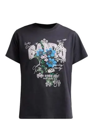 GANNI Flower Print Relaxed Crewneck T-shirt - Phantom