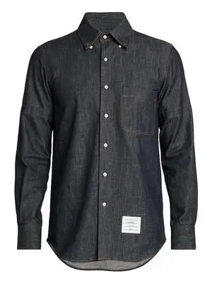 Thom Browne Denim Long-sleeve Button-down Shirt - Navy