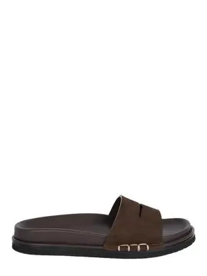 JW Anderson Penny Loafer-style Suede Slide Sandals - Brown