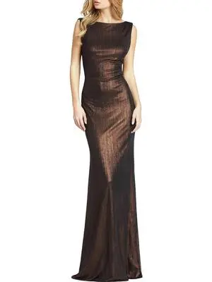 Mac Duggal Metallic Cowlneck Mermaid Gown - Espresso