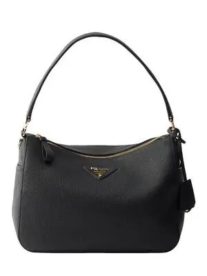 Prada Medium Leather Shoulder Bag Black