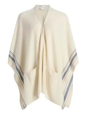Vince Striped Cashmere Knit Cape - Rice