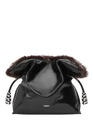 Loewe Flaco Shearling-trim Leather Clutch - Black