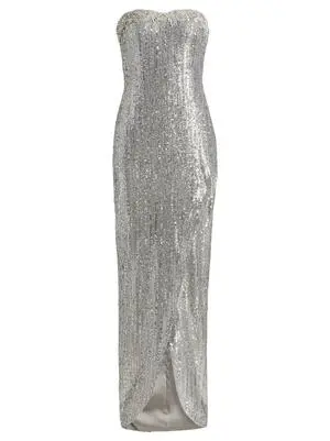 Pamella Roland Embellished Strapless Column Gown - Silver
