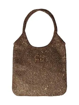 Miu Miu Ivy Sequin Mesh Shoulder Bag - Brown