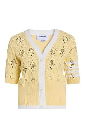 Thom Browne Argyle Pointelle Knit Short-sleeve Cardigan - Light Yellow