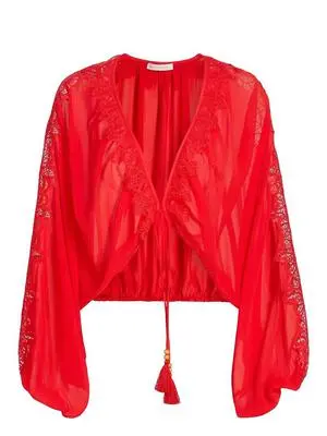Ramy Brook Angie V-neck Blouse - Flame