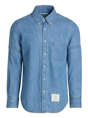 Thom Browne Button-down Cotton Denim Shirt - Light Blue