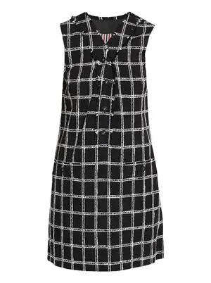 Thom Browne Windowpane Tweed Cardigen Mini Dress - Black