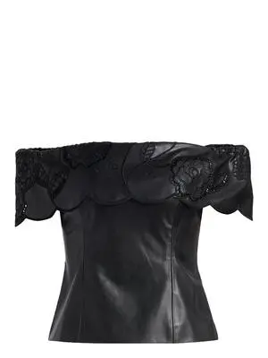 TOCCIN Mariana Faux-leather Off-the-shoulder Top
