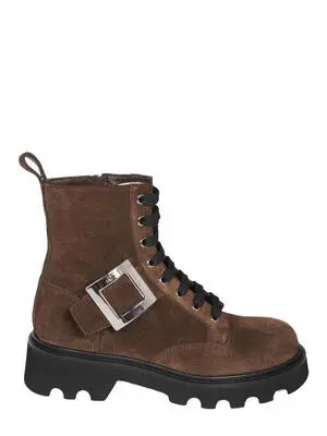 ROGER VIVIER Viv Rangers Truck Leather Ankle Booties Marrone