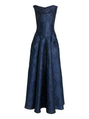 Talbot Runhof Floral Jacquard Ballgown - Armada
