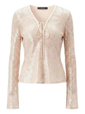 TOCCIN Zuri Sequin Flare Sleeve Top - Sand Dune