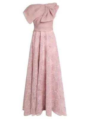 Talbot Runhof Organza Floral Lace Gown - Marble
