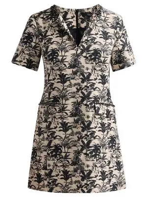 TOCCIN Blythe Palm Tree Jacquard Mini Shift Dress - Jet Natural