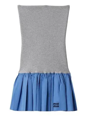 Miu Miu Poplin And Jersey Mini Skirt - Grey
