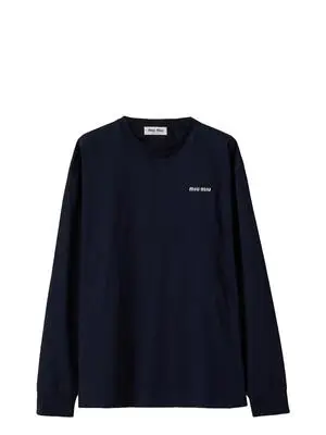 Miu Miu Long Sleeved Jersey Sweatshirt - Blue