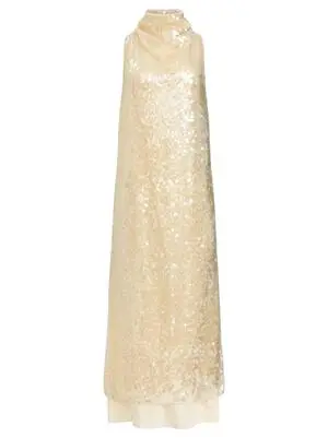 Altuzarra Noor Sequined Draped Cocktail Dress - Macadamia