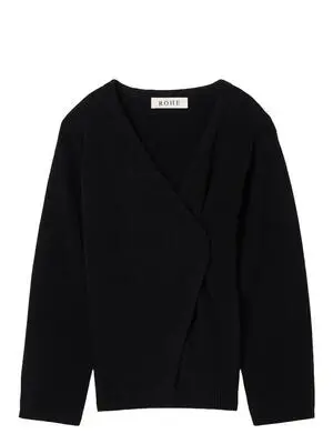RÓHE Relaxed Wool-cashmere Wrap Cardigan - Black