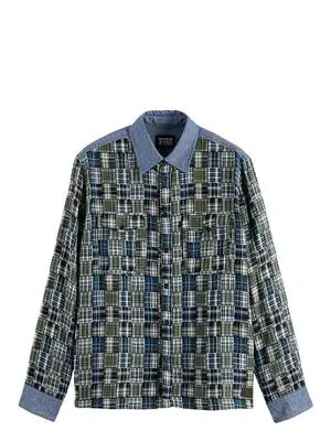 Scotch & Soda Patchwork Flannel Relaxed-fit Button-front Shirt - Thyme Patch