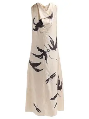 Altuzarra Lucie Bird-print Silk Midi Dress - Tapioca Bird