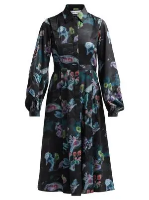 Prabal Gurung Floral A-line Midi Shirtdress - Black Multi