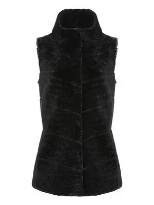 Gorski Reversible Textured Shearling Lamb Vest Black