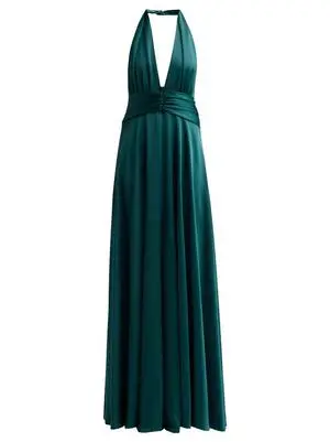 Ramy Brook Jasmine Backless Plunging Halter Gown - Deep Emerald