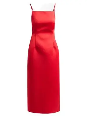 Prabal Gurung Satin Darted Square Neck Midi Dress - Ruby
