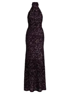 Silvia Tcherassi Dido Sequined Halter Maxi Dress - Purple