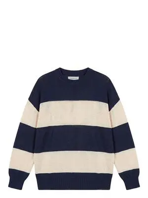 SEROYA Cassian Striped Linen-cotton Blend Sweater - Navy Eggshell