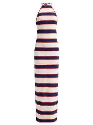 SEROYA Arrabella Striped Halter Maxi Dress - Eggshell Stripe