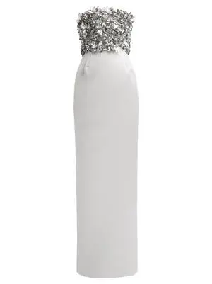 Prabal Gurung Floral-embellished Strapless Column Gown - Silver