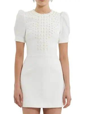 Rebecca Vallance Pearly Embellished Crepe Minidress - Ivory