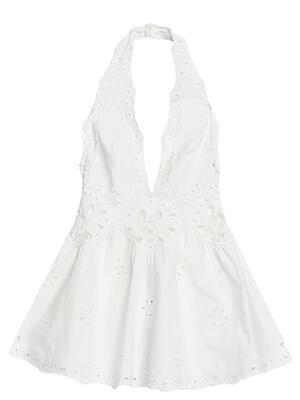 Retrofete Beranice Embroidered Eyelet Halter Mini Dress - Ivory