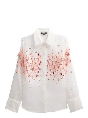 Retrofete Ivee Embellished Organza Blouse - White Coral
