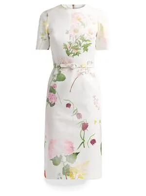 Oscar De La Renta Mixed Botanical Denim Dress - White Multi