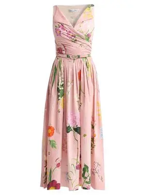 Oscar De La Renta Floral Cotton Poplin Midi Dress - Blush Multi