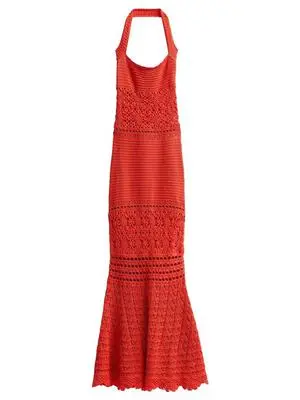 Retrofete Peggie Crochet Halter Maxi Dress - Geranium
