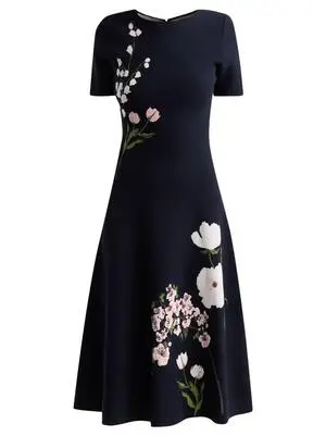 OSCAR DE LA RENTA Floral Jacquard Knit Midi Dress
