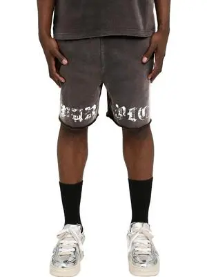 PURPLE BRAND Logo Fleece Raw-hem Shorts - Black