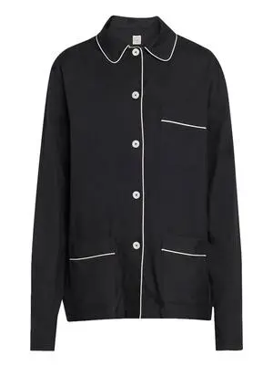 TOTEME Piped Silk Pajama Top - Black