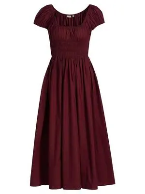 DÔEN Quinley Cotton Smocked Midi-dress - Deep Ruby