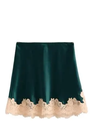 DÔEN Giulietta Lace-trim Silk Miniskirt Scarab