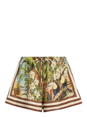 ALEMAIS Toucan Tango Tropical Print Linen Shorts - Multi